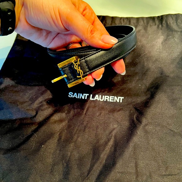 Yves Saint Laurent | Accessories | Ysl Logo Slim Leather Belt Black ...